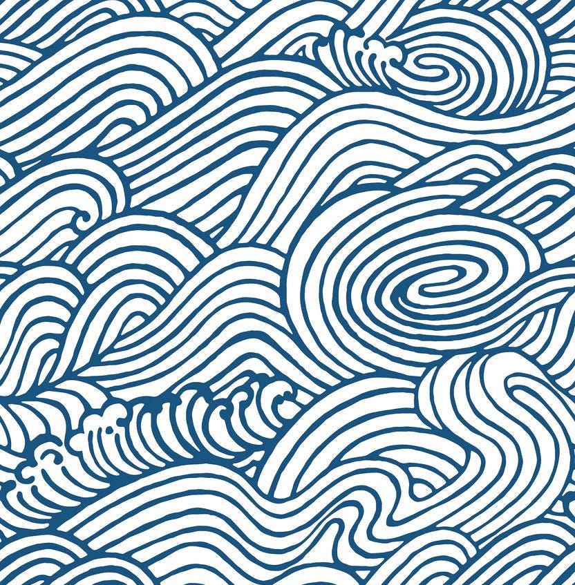 Coast Illustrated Waves Wallpaper - Traditional Wallpaper - Etsy