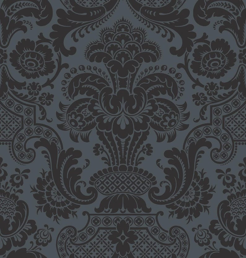 Flocked Damask Wallpaper - Traditional Wallpaper - Etsy