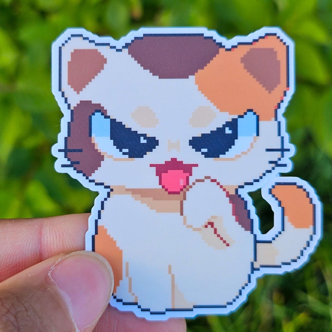 CUTE CALICO CAT Pixel Sticker // Waterproof/weatherproof Sticker ...