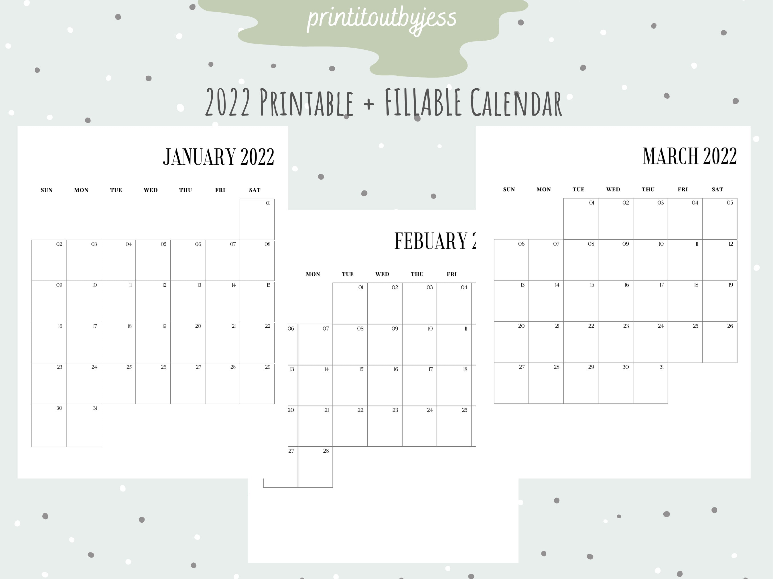 2022 Printable Fillable Calendar, Desk Calendar 2022 Monthly, Simple ...