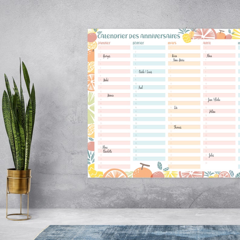 Printable Birthday Calendar – Tutti Frutti Template - Etsy