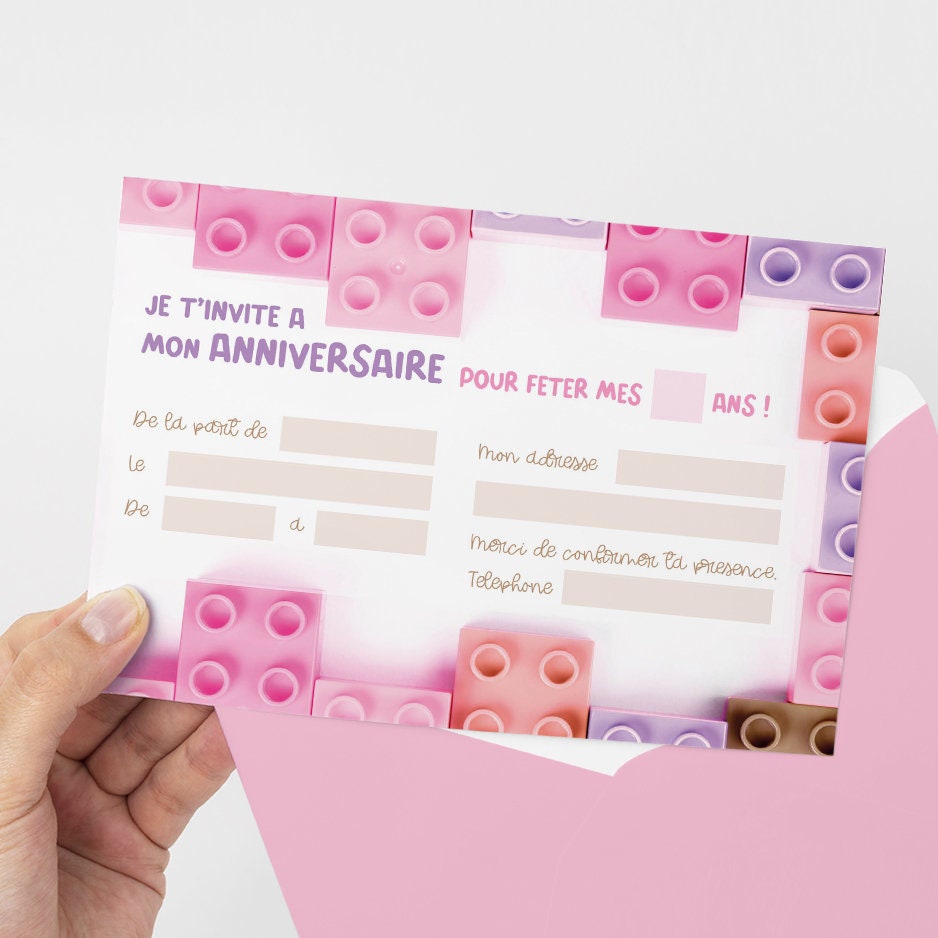 Birthday Invitation Card to Download and Print Building Bricks Theme - Etsy