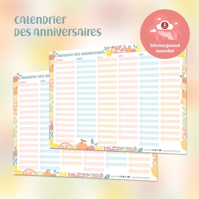 Printable Birthday Calendar – Tutti Frutti Template - Etsy