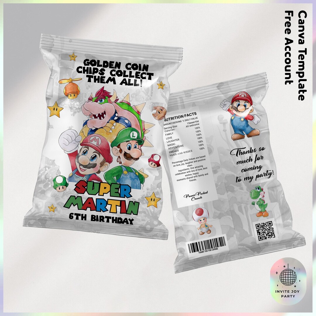 Super Mario Chip Bag Wrapper | Customizable Mario Birthday Decoration ...