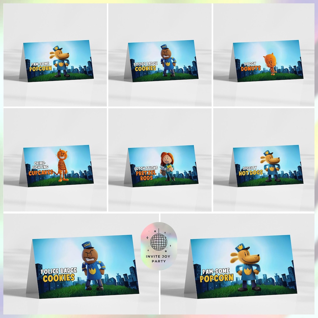 Dog Man Birthday Food Label / Food Tent Card | Dog Man Birthday ...