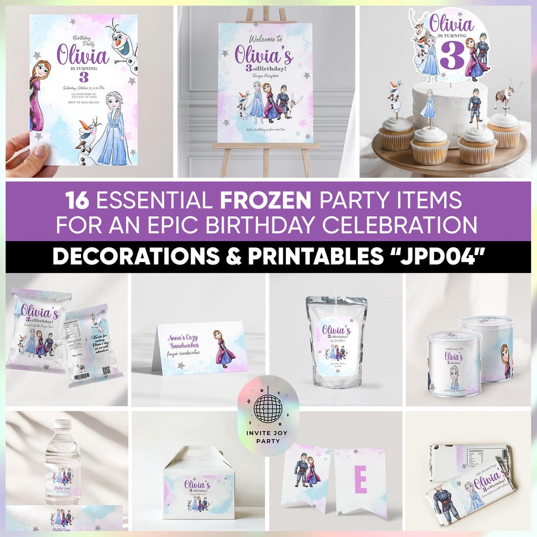 Editable Frozen Birthday Party Decorations: Winter Theme (digital ...
