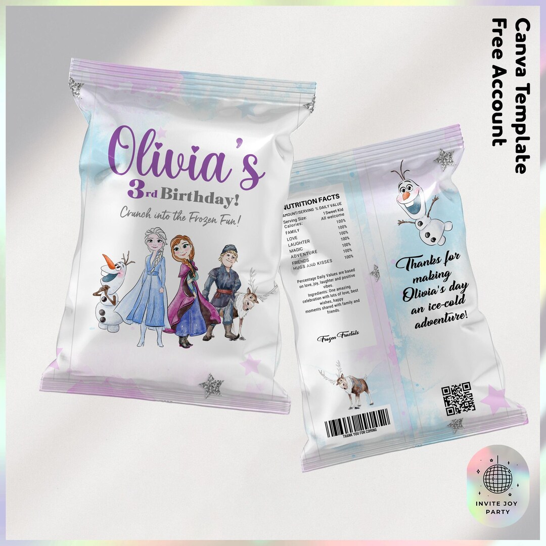 Frozen Customizable Chip Bag Wrapper Template | Frozen Girls Birthday ...