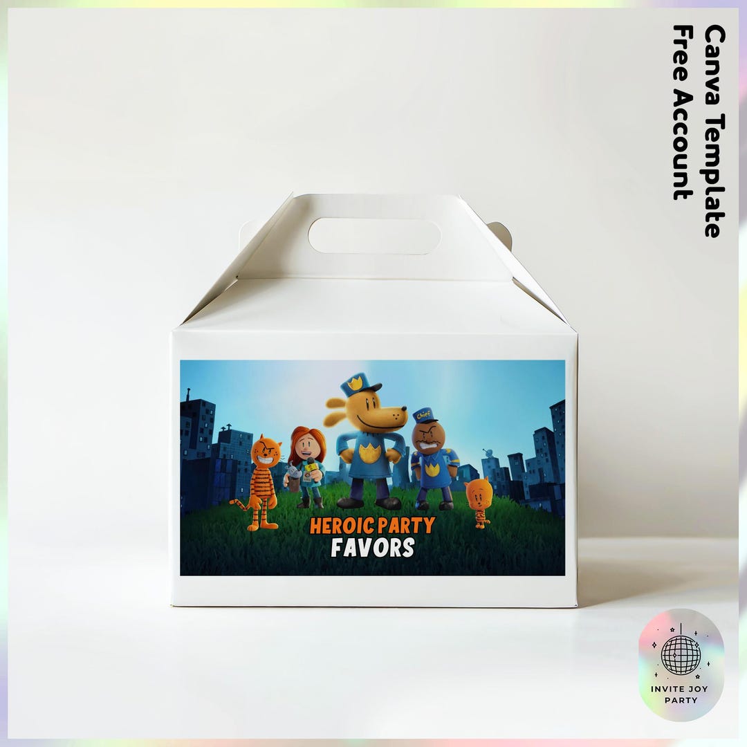 Dog Man Customizable Favor Box Label Template | Dog Man Birthday ...
