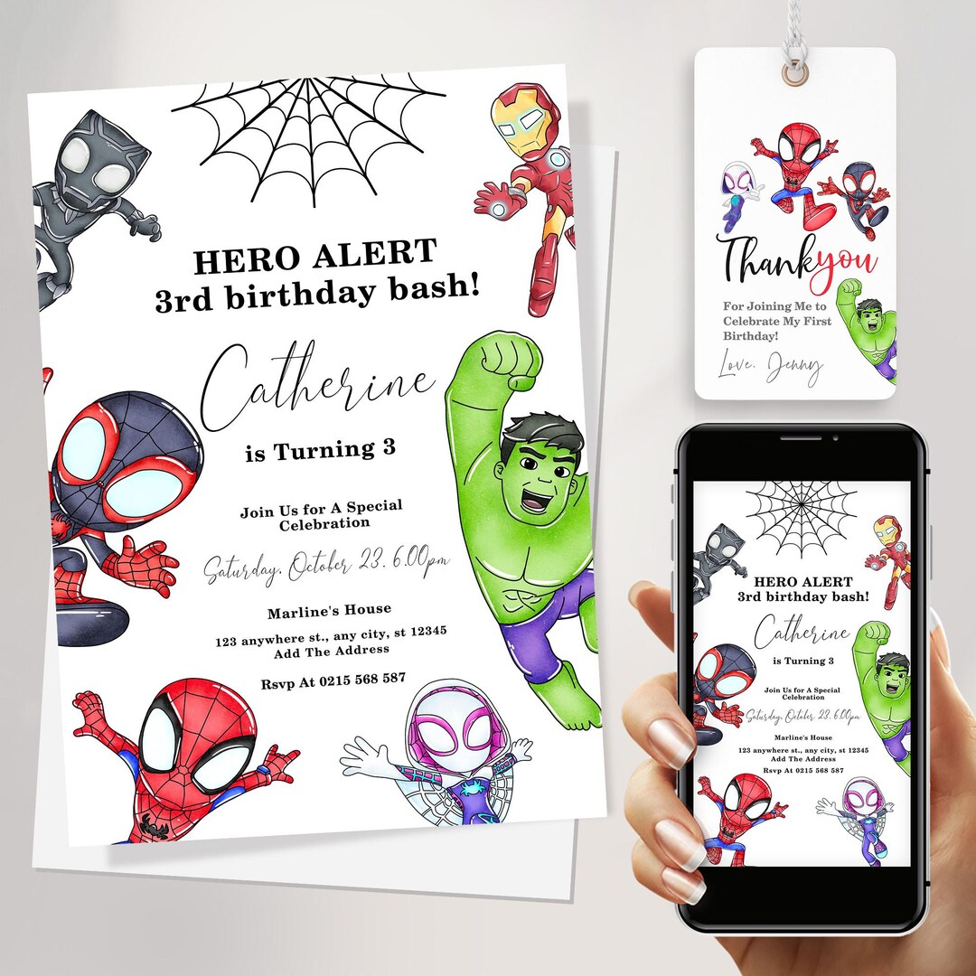 Superhero 3rd Birthday Invitation: Spidey & Avengers (instant Download ...
