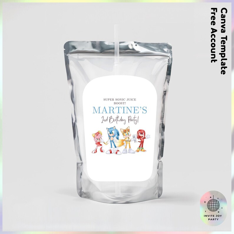 Editable Sonic Juice Label Template: Customizable Birthday Party Favors ...
