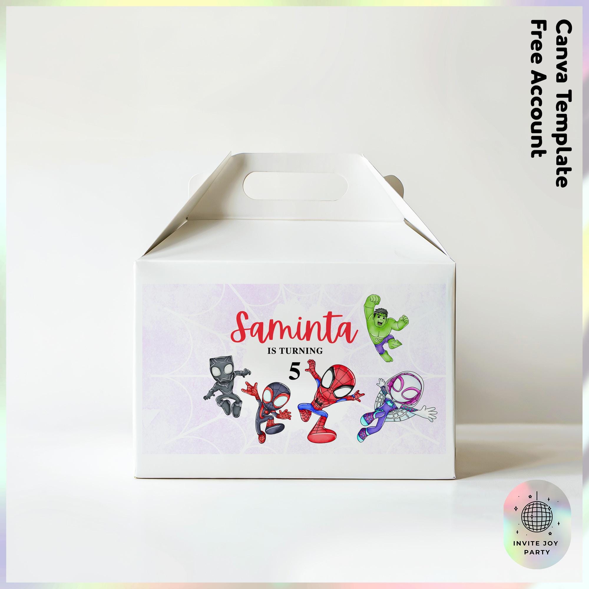 Watercolor Spidey and Friends Favor Box Label Template (digital File ...