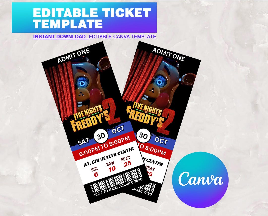Editable Five Nights at Freddys 2 Movie Ticket Gift | Printable Five ...
