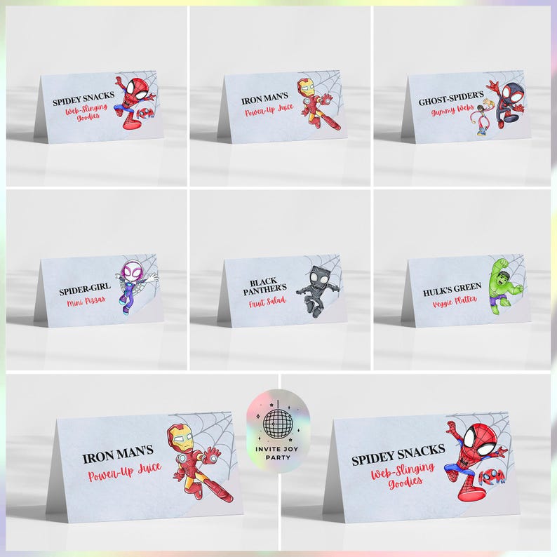 Watercolor Superhero Birthday Food Label Tent Cards (digital File ...
