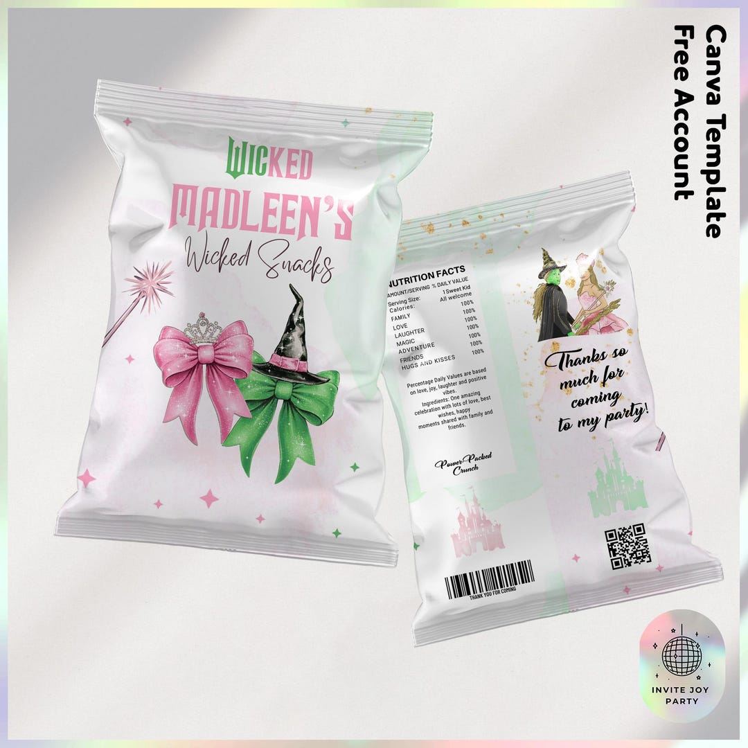 Wicked Customizable Chip Bag Wrapper Template | Wicked Girls Birthday ...