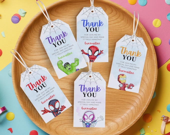 Superhero Digital Birthday Thank You Tag, Marvel Birthday Favour ...