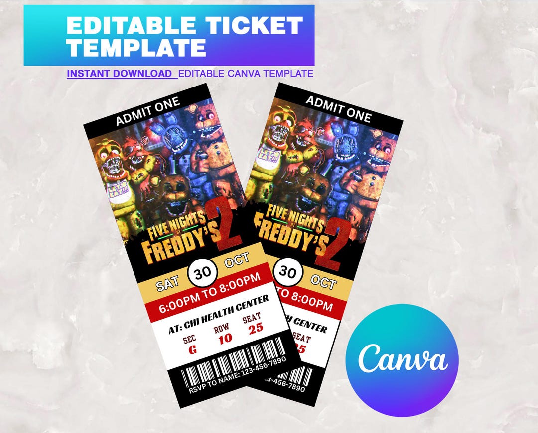 Editable Five Nights at Freddys 2 Movie Ticket Gift | Printable Five ...