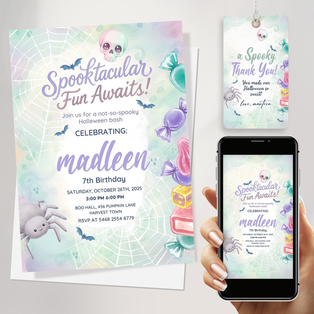 Editable Halloween Candy Birthday Invitation, Halloween Sweets Birthday ...