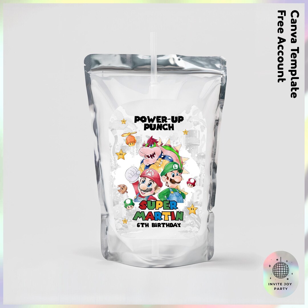 Super Mario Juice Label Template: Customizable Birthday Party Favors ...