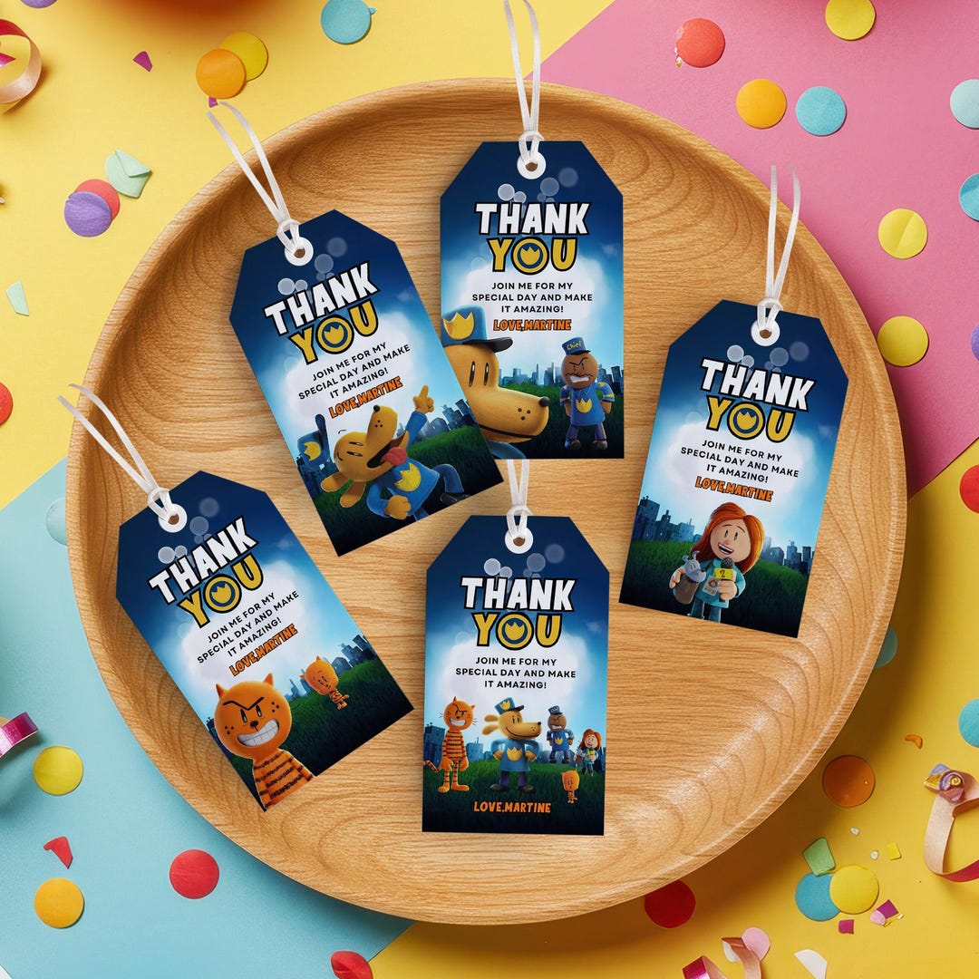 Customizable Dog Man Thank You Tags: Party Favors (digital File) - Etsy