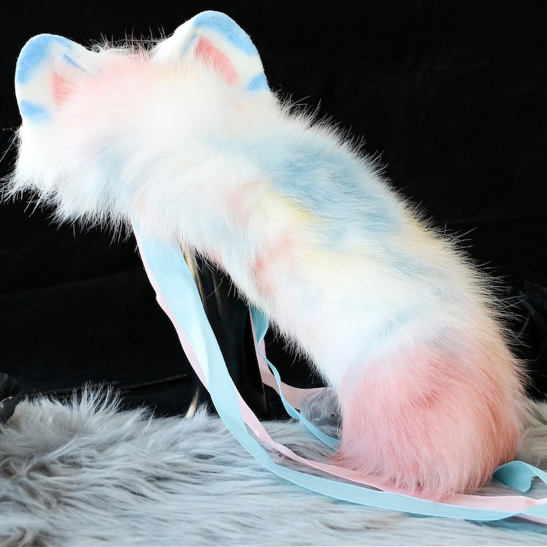Rainbow Real Foxmulti-colour Tail Plugstail Fox Tail Cosplay - Etsy