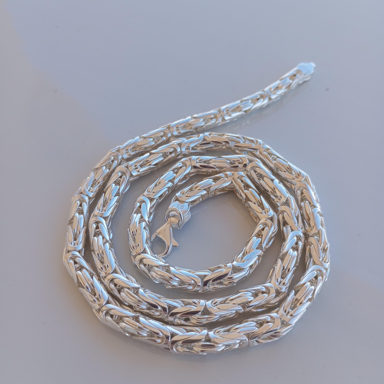 6.5 Mm White Heavy King Chain Necklace, Thick Solid Byzantine Bali ...