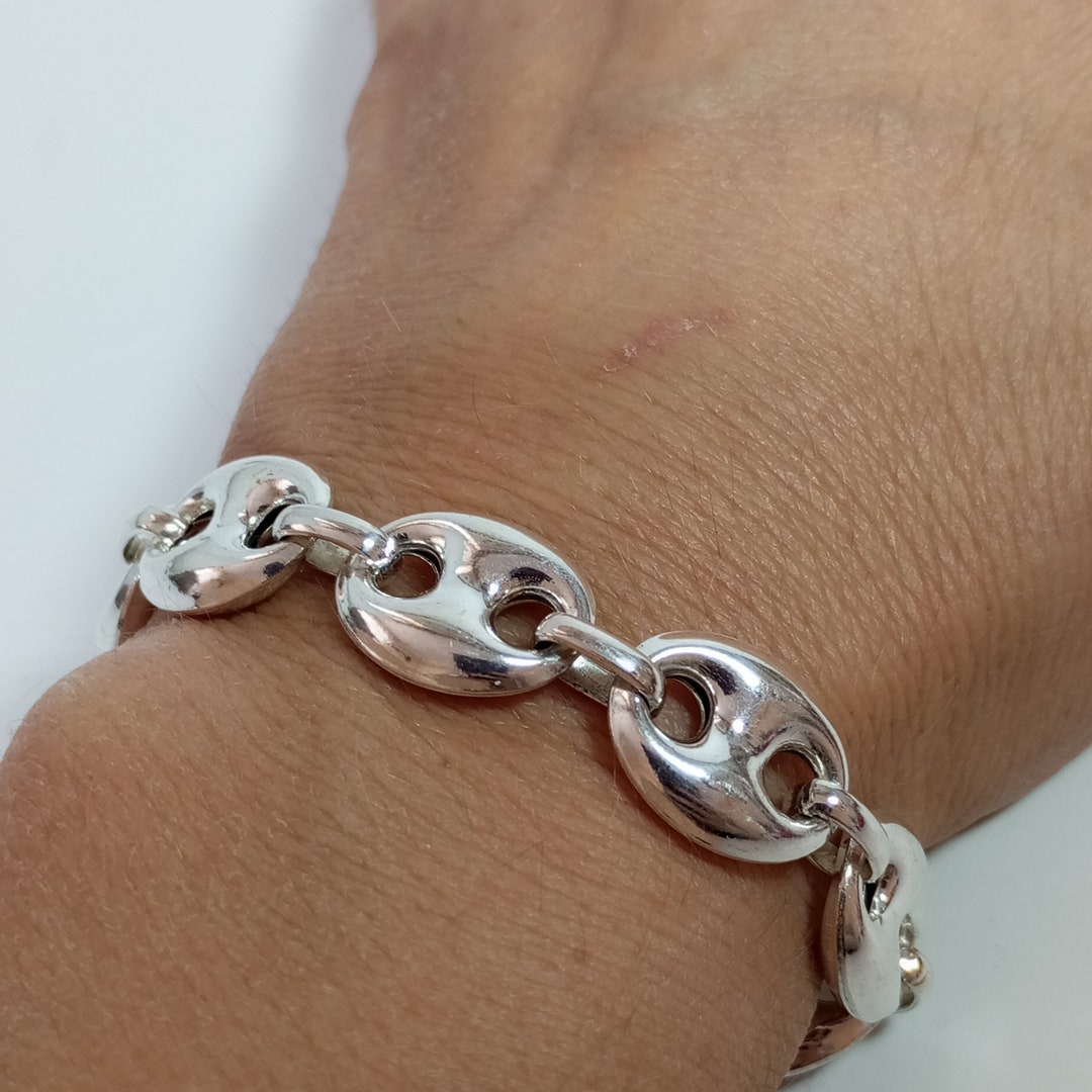 14 Mm, 925 Sterling Silver Mariner Bracelet, Puffed Anchor, Hollow ...