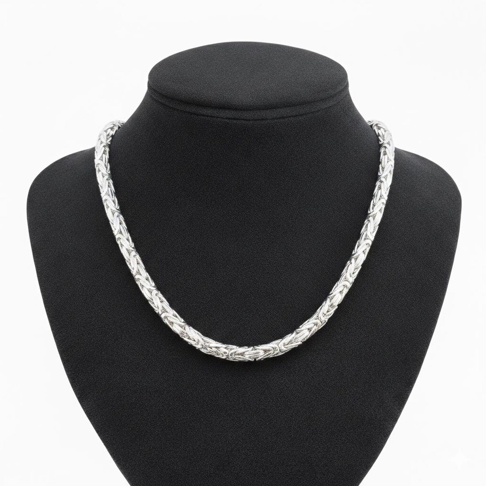 Solid Silver King Chain, White King Byzantine Chain Necklace, 6.5 Mm ...