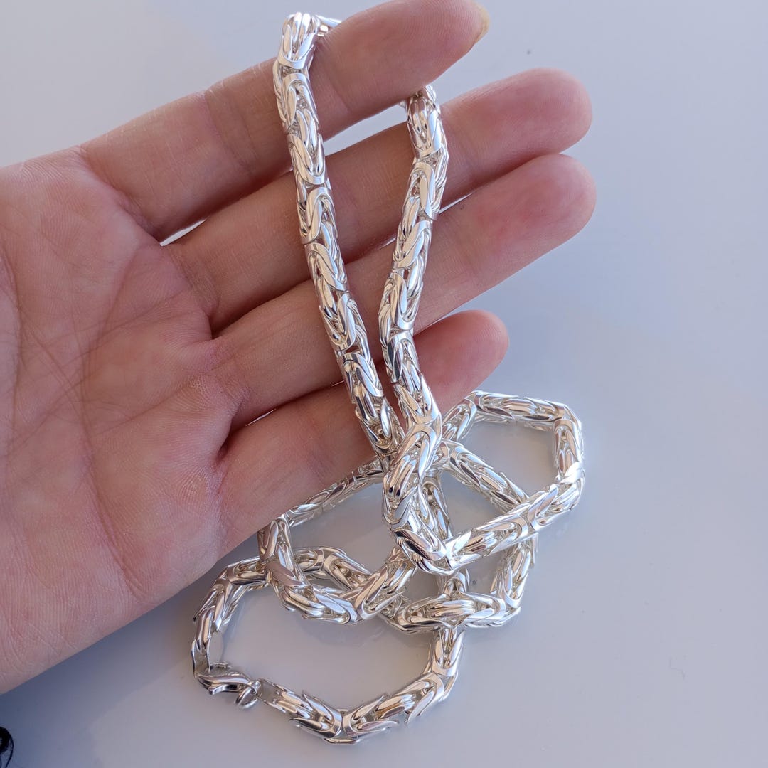 Solid Silver King Chain, White King Byzantine Chain Necklace, 6.5 Mm ...
