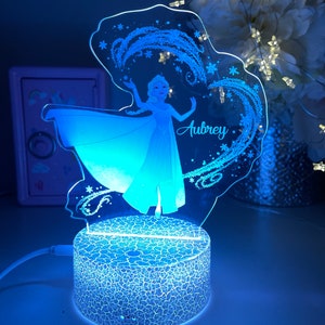 Personalised Elsa Colourful Night Light/ 16 Colours Change Remote ...