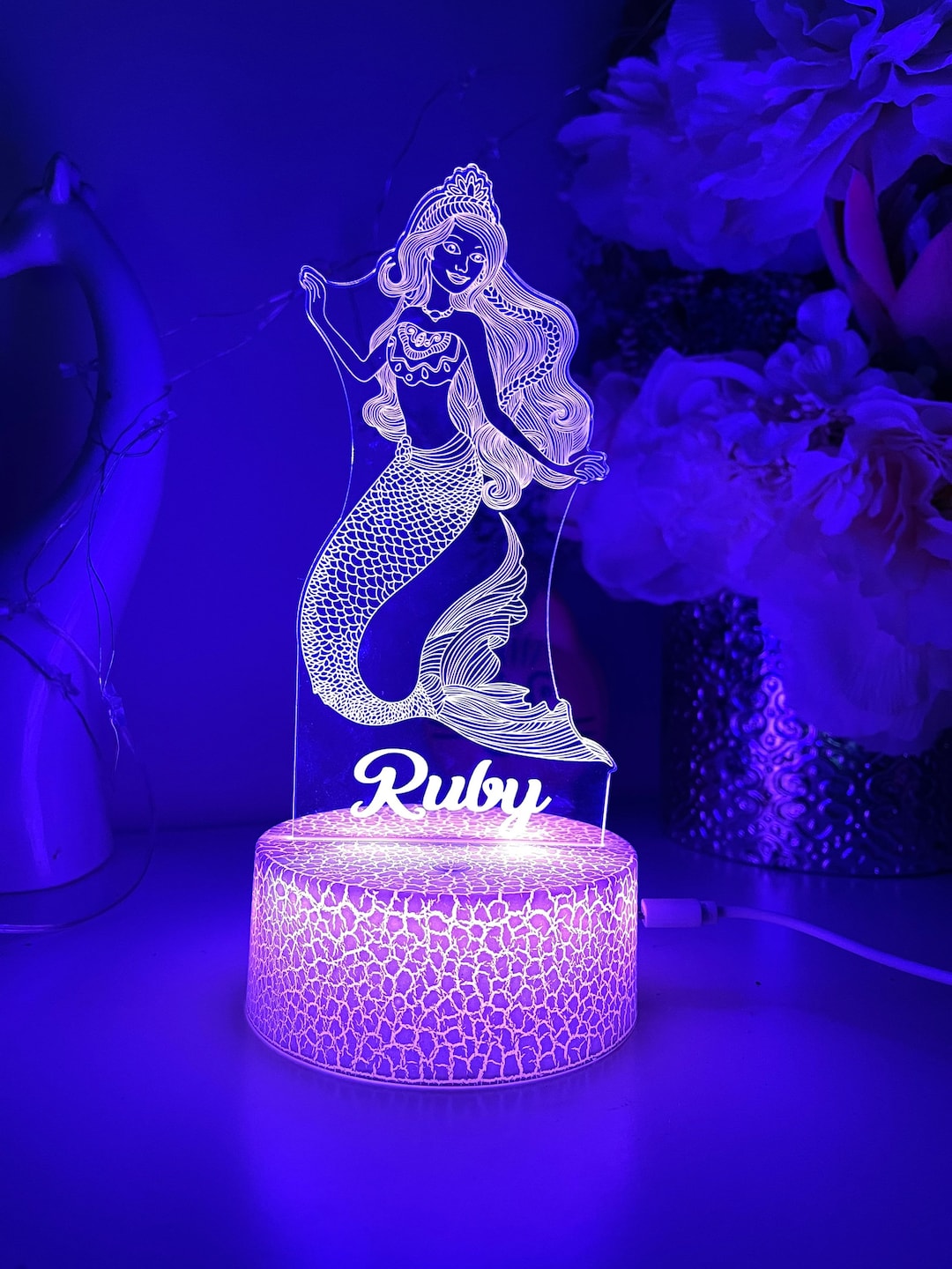 Personalised Barbie Mermaid |table Lamp|16 Colours Remote|birthday Gift ...