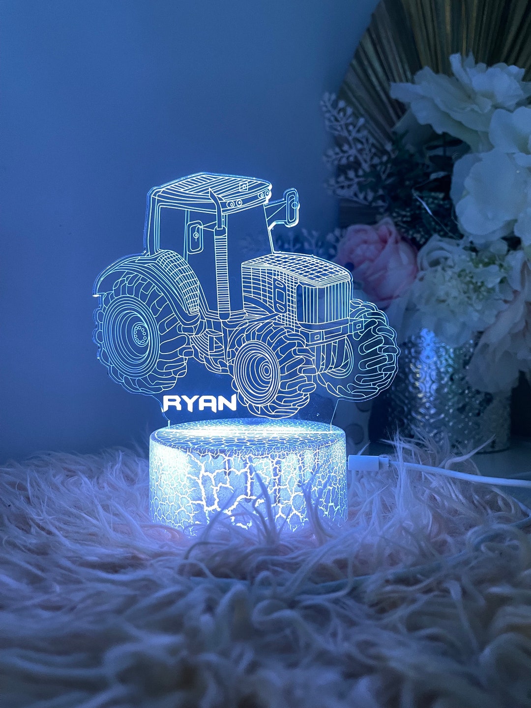Personalized Tractor Night Light | 16 Color Remote, Kids Room Decor - Etsy