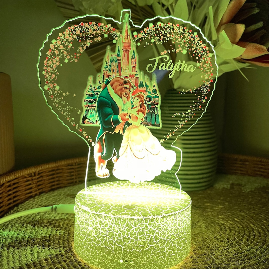 Personalised BEAUTY AND BEAST Colourful Night Light/ 16 Colours Change ...