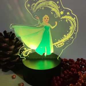 Personalised Elsa Colourful Night Light/ 16 Colours Change Remote ...