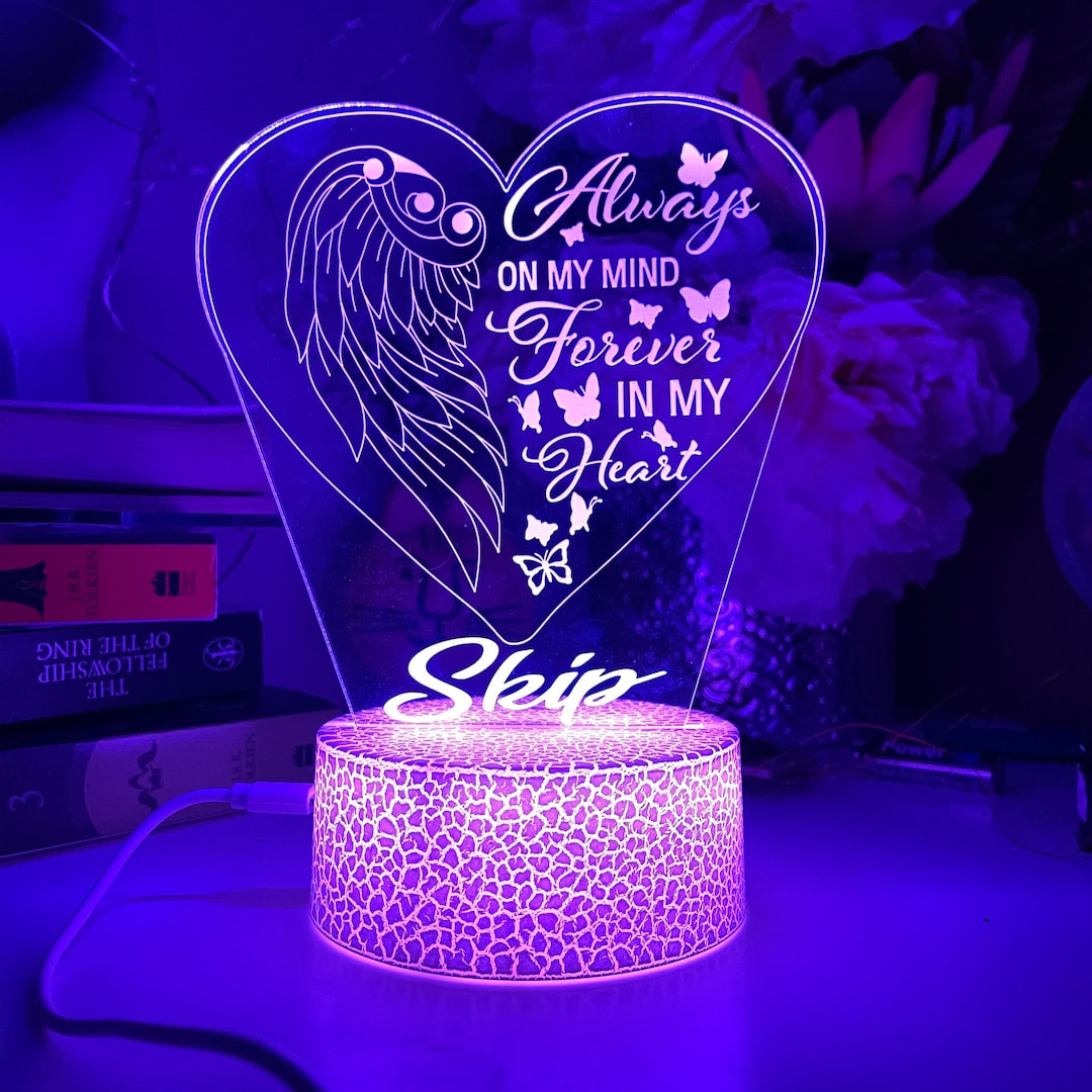 Personalised Memory Angel Wings|table Lamp|16 Colours Remote|birthday ...
