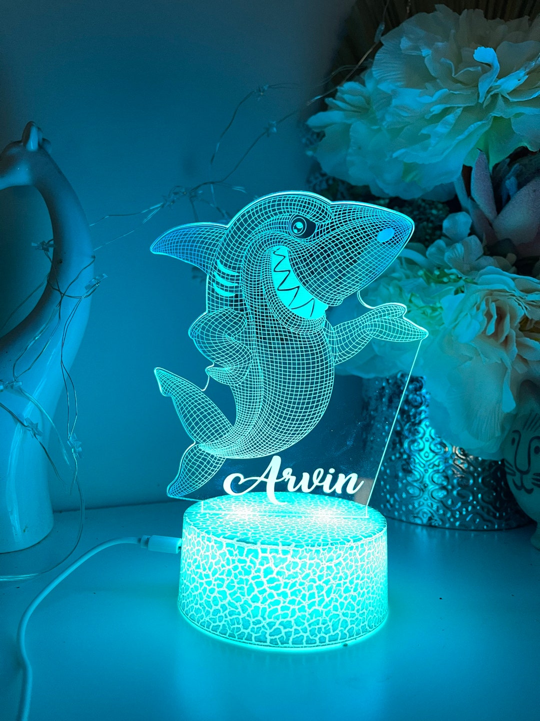 Personalised SHARK table Lamp16 Colours Remotebirthday Giftgift Baptism ...