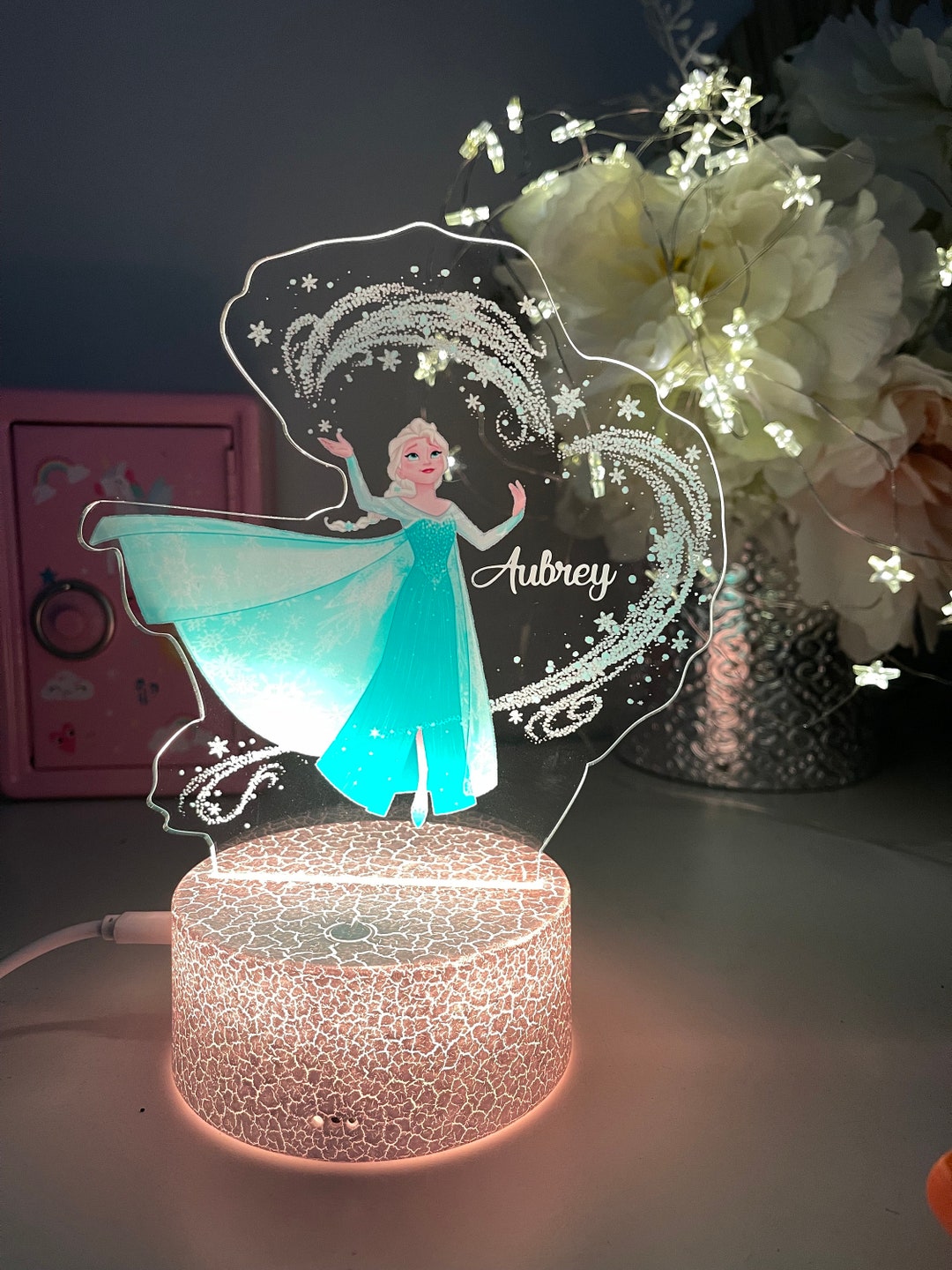 Personalised Elsa Colourful Night Light/ 16 Colours Change Remote ...
