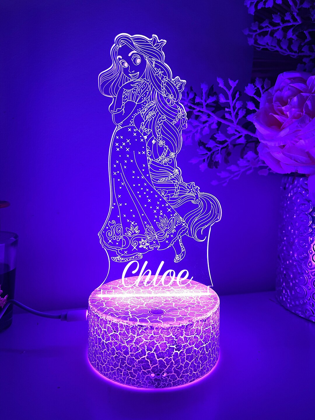 Personalised 3D Rapunzel Princess |table Lamp|16 Colours Remote ...