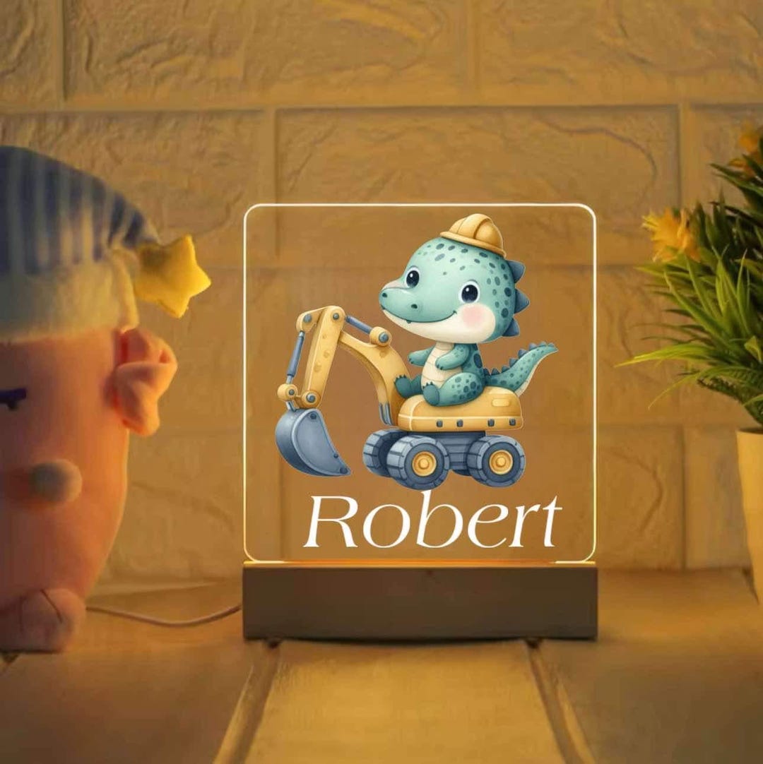 Personalised Cute Dinosour Night Light |custom Name | Birthday Gift ...