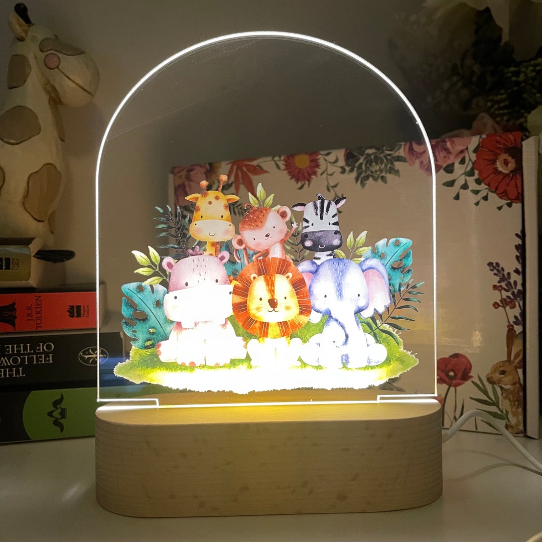 Personalised Safari Animal Night Light custom Name Birthday - Etsy