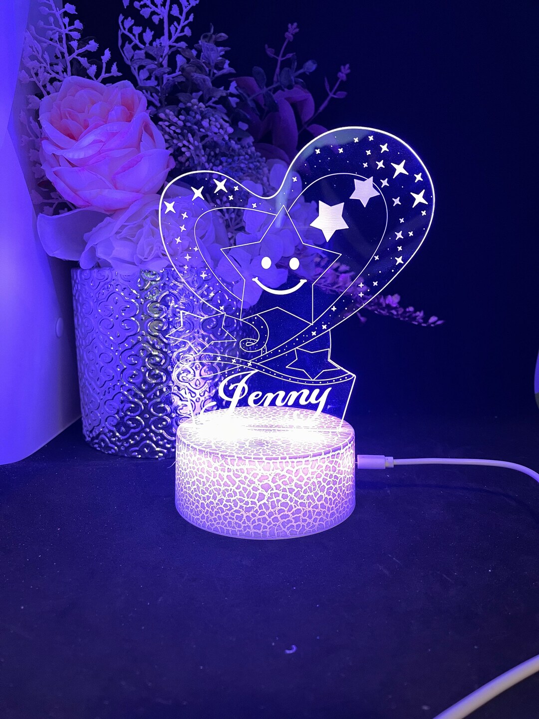 Personalized Stars and Moon Table Lamp | 16 Colors Remote - Etsy