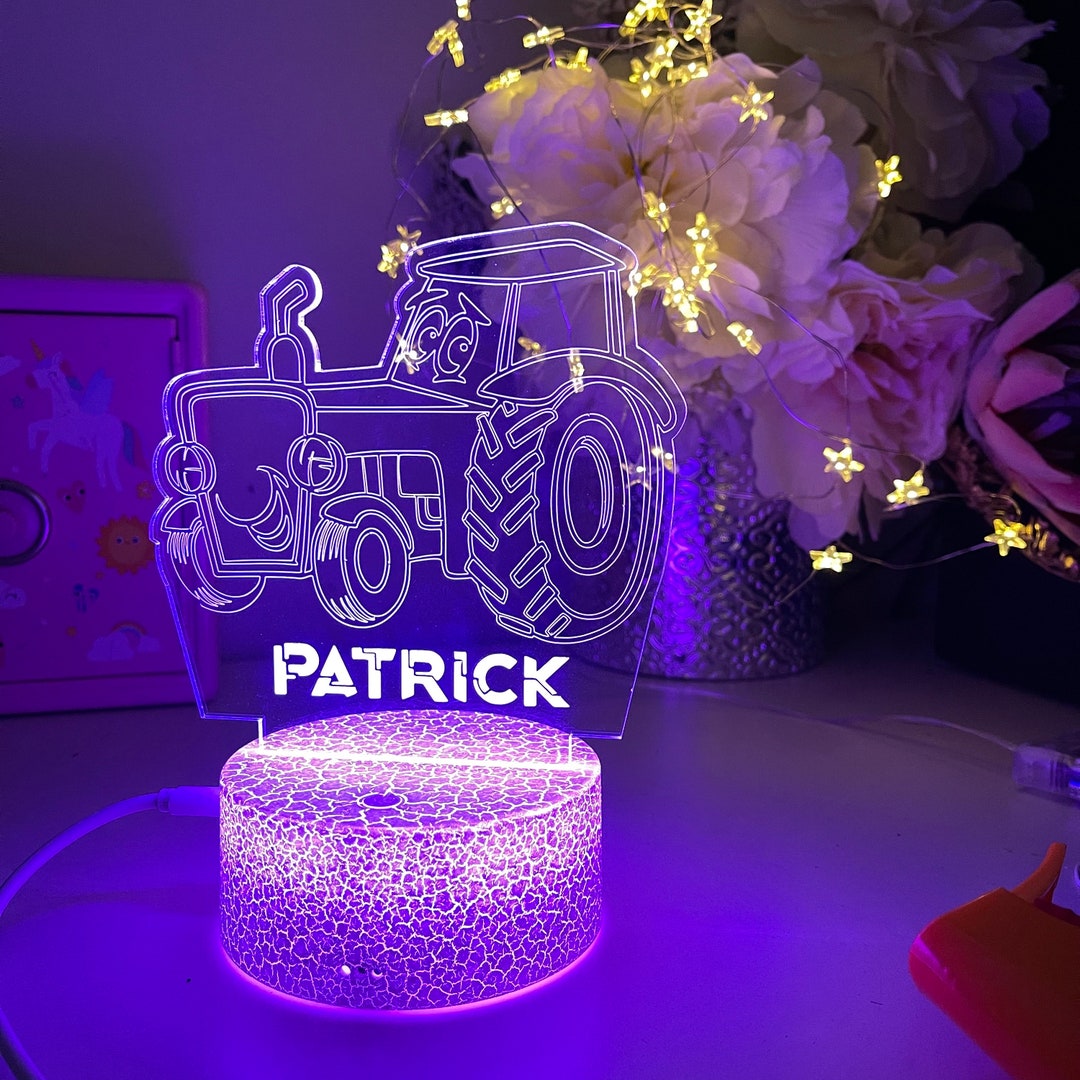 Personalised Tractor |table Lamp|16 Colours Remote|birthday Colours ...