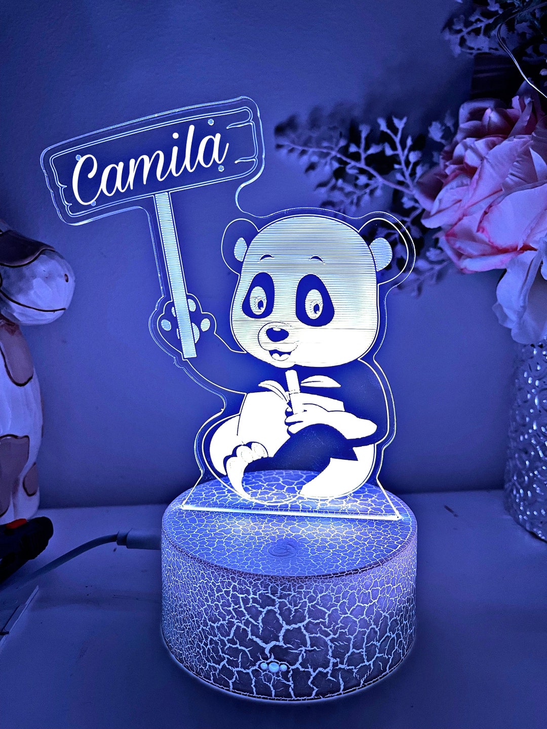Personalised 3D Panda table Lamp16 Colours Remotebirthday ...