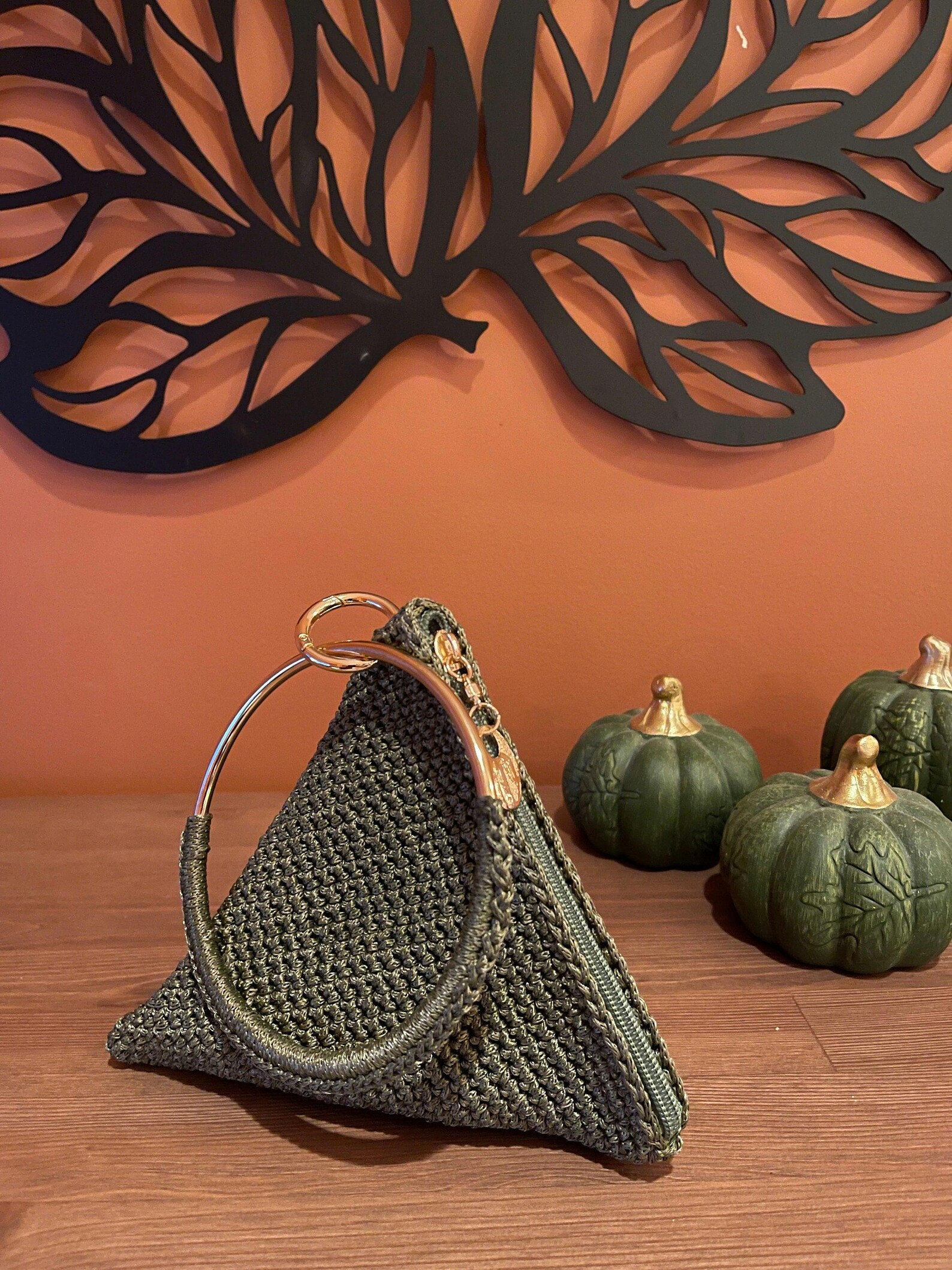 Pyramid Triangle Crochet Handmade Purse, Small Knitted Hand Bag, Hoop ...
