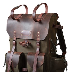 Hiking | Leather Flap | Hiking Backpack | Hiking Bag | Leather Canvas ...
