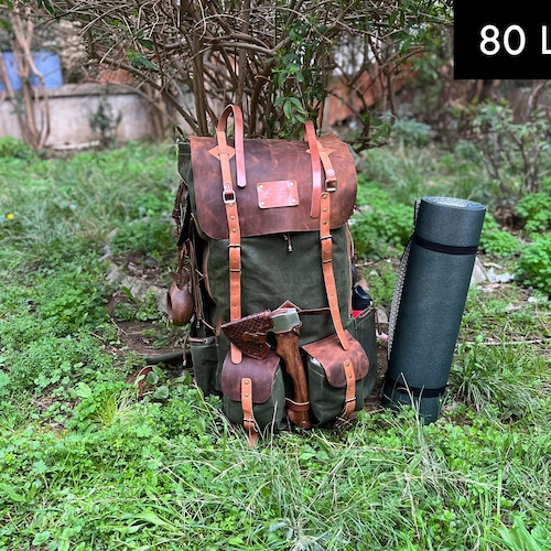 Handmade Leather Waxed Canvas Backpack for Travel Camping - Etsy