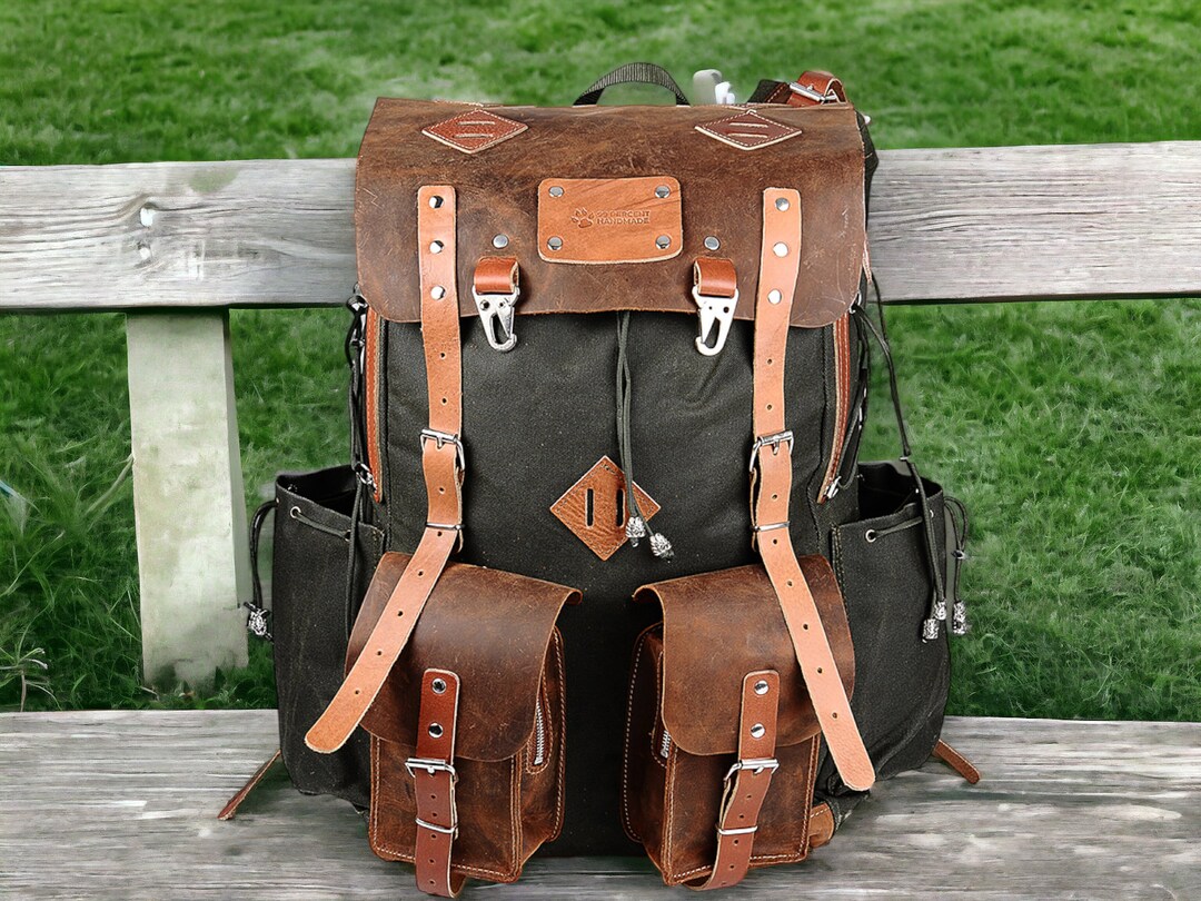 Daypack Handmade Waxed Canvas and Leather, 40L-50L Size Options - Etsy