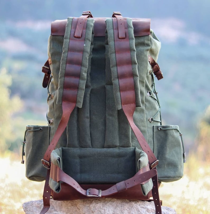 Bushcraft Handmade Leather and Canvas Backpack for Travel, Camping ...