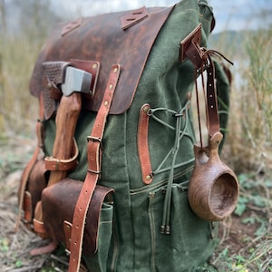 Handmade Bushcraft Backpack Camping Backpack Leather and Waxed Canvas ...