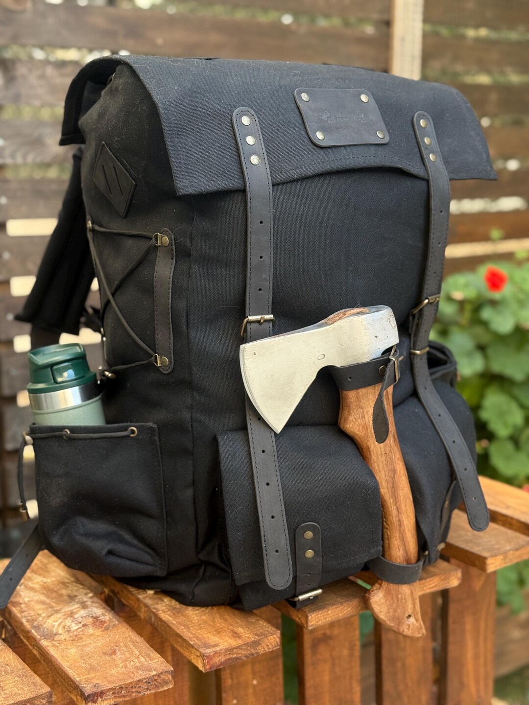 30 to 80 Liter Camping Backpack Handmade Leather and Waxed Canvas ...