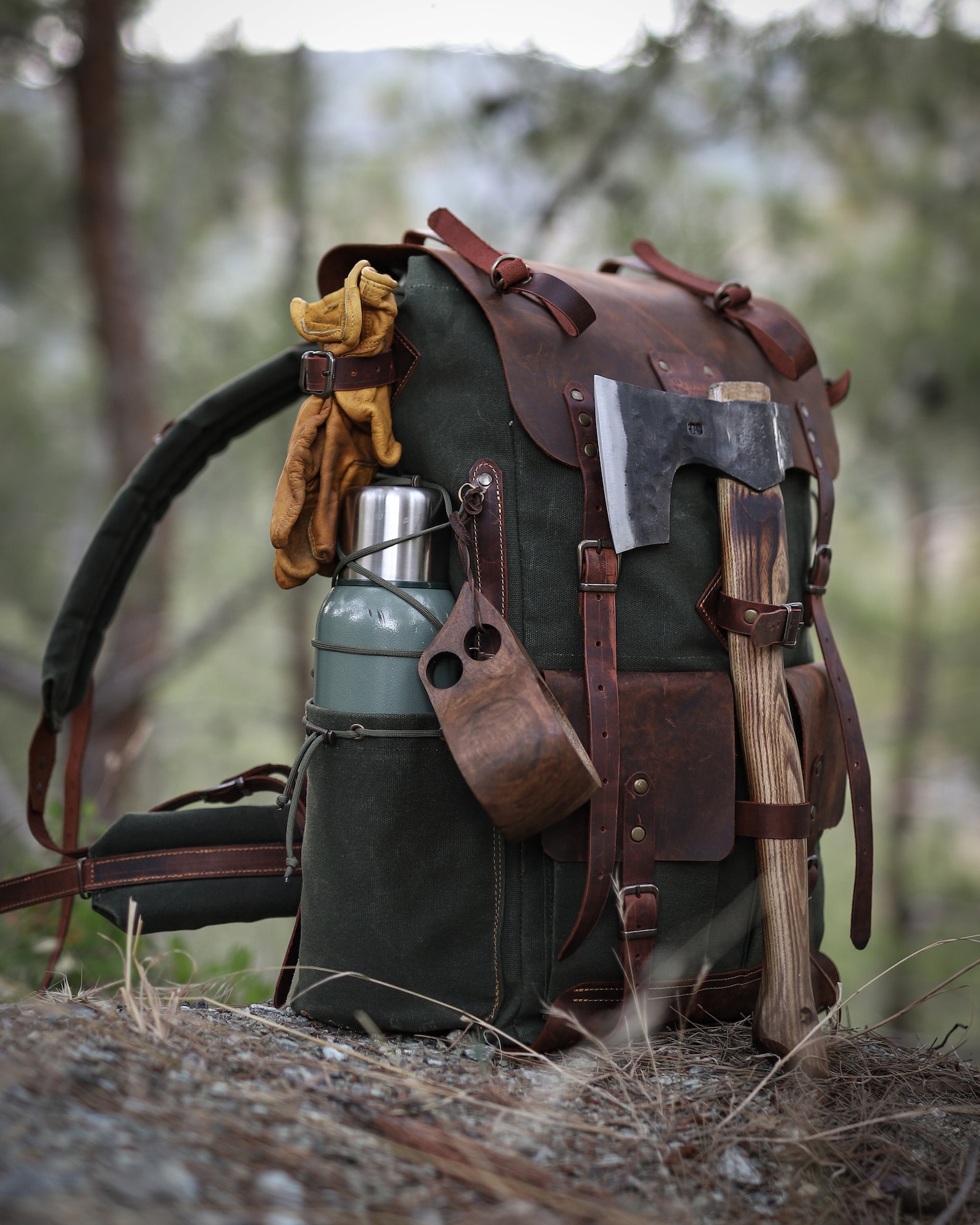 Bushcraft Handmade Leather and Canvas Backpack for Travel, Camping ...